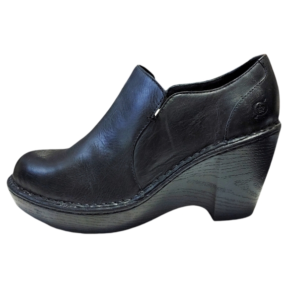Born | Shoes | Born Black Leather Side Zip Wedge High Heel Comfort ...